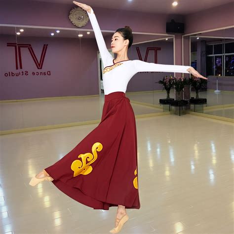 艺考蒙古舞蹈服装女成人民族表演服蒙古藏族练习半身大摆裙广场舞 虎窝淘