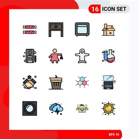 User Interface Pack Of 16 Basic Flat Color Filled Lines Of Media