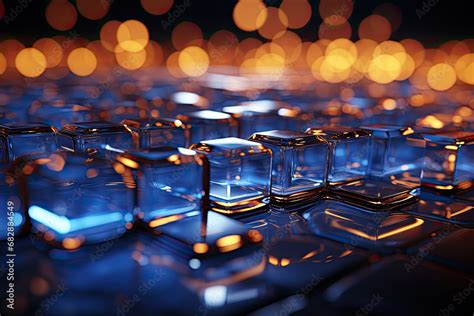 Hexagon Geometric Pattern Background With Interlocking Shapes In Shades Of Blue And Silver