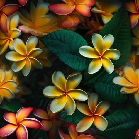 Seamless Abstract Background Tile With A Travel Theme Of Plumeria Flowers Generative Ai