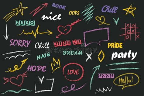 Doodle Word Scribble Set Vector Hand Drawn Sketch Icon Speech Bubble