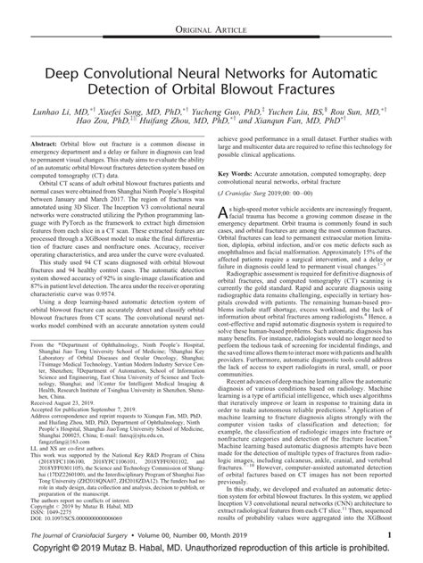 Pdf Deep Convolutional Neural Networks For Automatic Detection Of Orbital Blowout Fractures