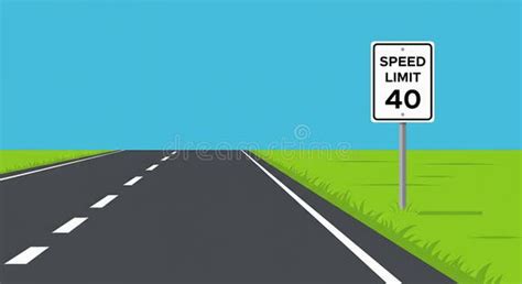 Driving Down The Highway With Speed Limit Sign And Blue Sky Stock