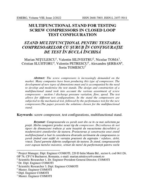 Multifunctional Stand For Testing Screw Compressors In Closed Loop Test Configuration Pdf