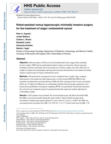 Pdf Robot Assisted Versus Laparoscopic Minimally Invasive Surgery For The Treatment Of Stage I