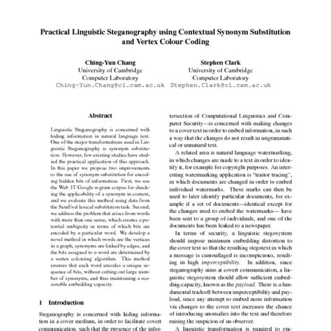 Practical Linguistic Steganography Using Contextual Synonym Substitution And Vertex Colour