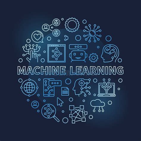Machine Learning Line Round Blue Banner Ml Technology Vector Illustration Stock Vector