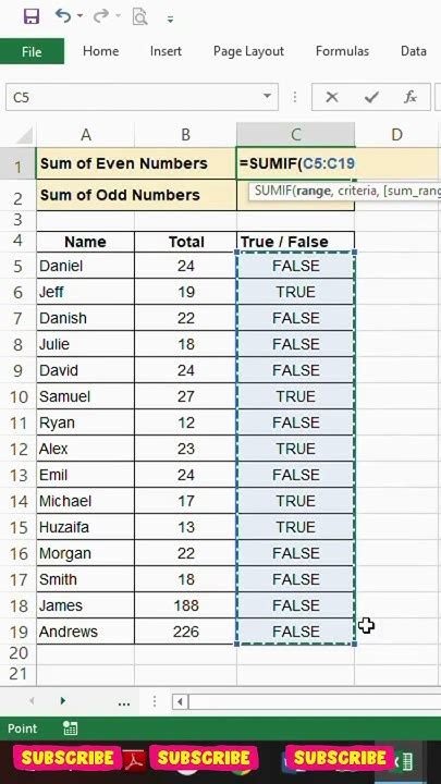 How To Add Even And Odd Numbers Separately Shorts Office365