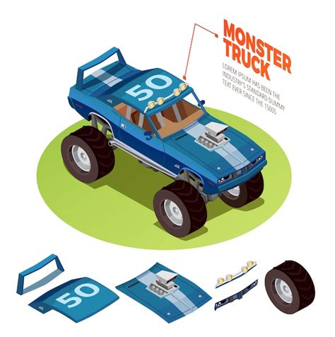 몬스터 자동차 4wd 모델 아이소 메트릭 이미지 무료 벡터