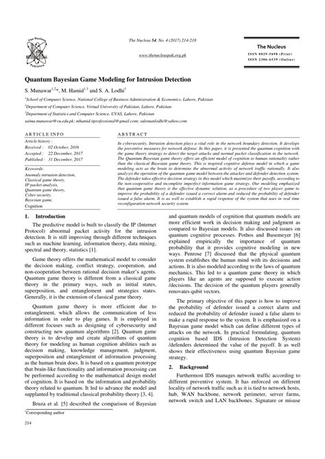 Pdf Quantum Bayesian Game Modeling For Intrusion Detection