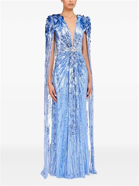 Jenny Packham Goldfinger Sequin Embellished Maxi Dress Blue Farfetch