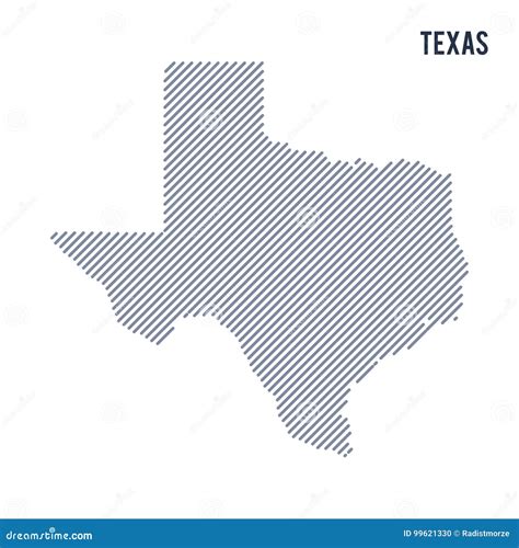 Vector Abstract Hatched Map Of State Of Texas With Oblique Lines Isolated On A White Background