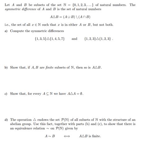 Solved Let A And B Be Subsets Of The Set N Chegg Com