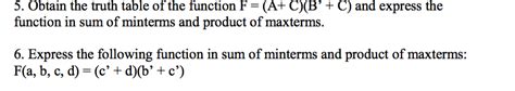 Solved 5 Obtain The Truth Table Of The Function F A