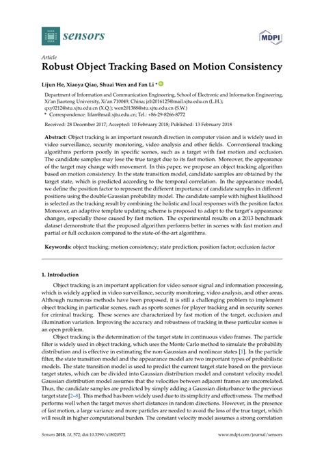 Pdf Robust Object Tracking Based On Motion Consistency