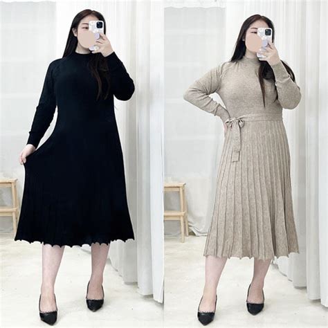 젤리클로젯 오늘출발 55 88사이즈 빅사이즈 루즈핏 가을 겨울 니트 주름 플레어 블랙 하객 정장 롱 원피스