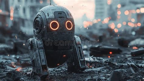 Advanced Ai Robot In A Cyberpunk Warzone Stock Image Image Of Glowing Future 357428901