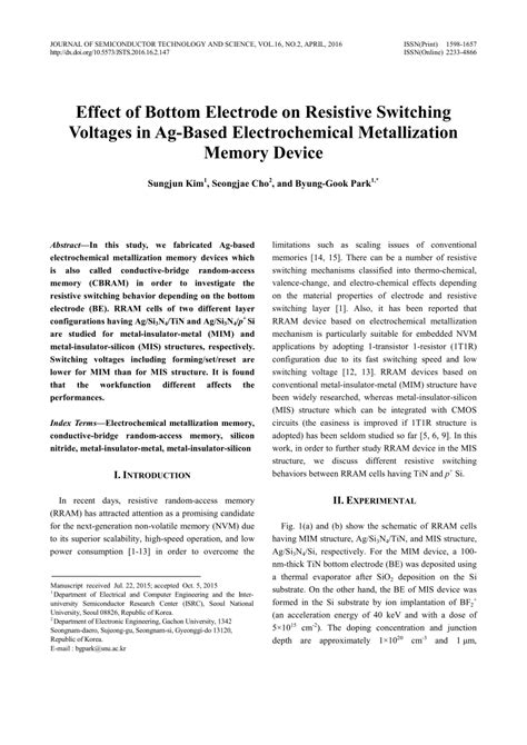 Pdf Effect Of Bottom Electrode On Resistive Switching Voltages In Ag