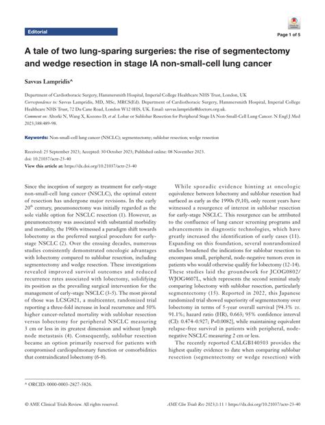 Pdf A Tale Of Two Lung Sparing Surgeries The Rise Of Segmentectomy And Wedge Resection In