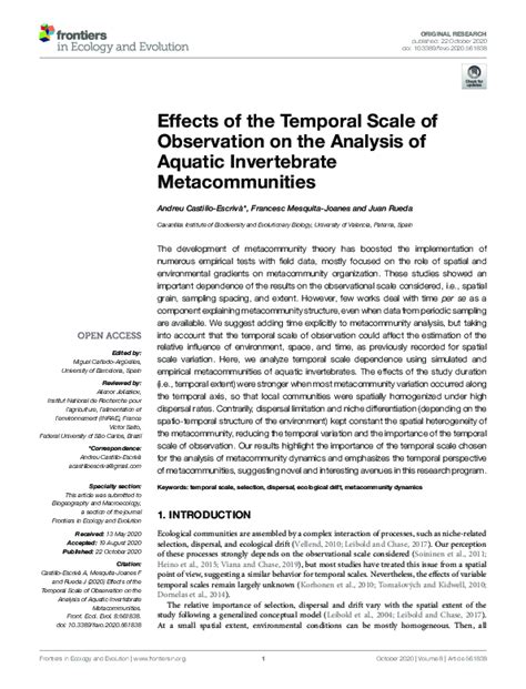Pdf Effects Of The Temporal Scale Of Observation On The Analysis Of