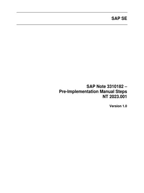 Pre Implementation Steps For Sap Note 3310182 Pdf