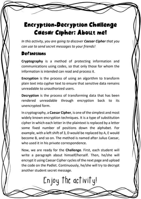 Caesarcipherworksheetpdf