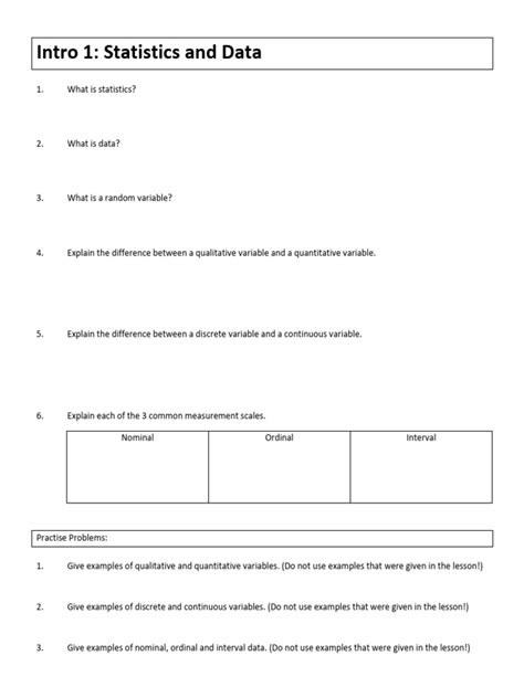 0 1 Statistics And Data Questions Pdf