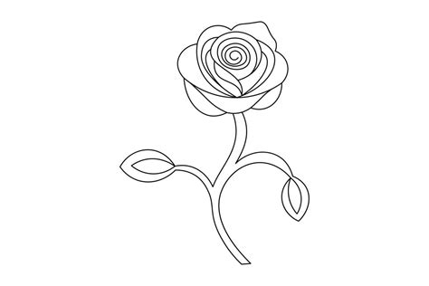 Simple Outline Drawing Of A Single Rose Flower With Stem And Leaves