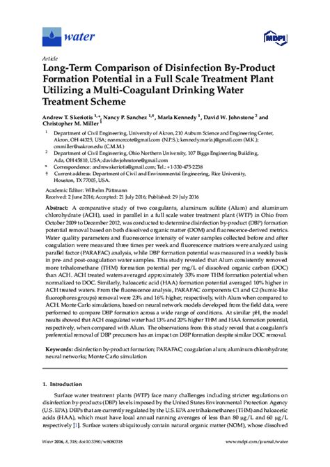 Pdf Long Term Comparison Of Disinfection By Product Formation Potential In A Full Scale