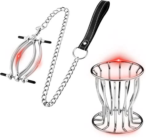 Metal Labia Pussy Spreader With Hollow Anal Spreader Plug