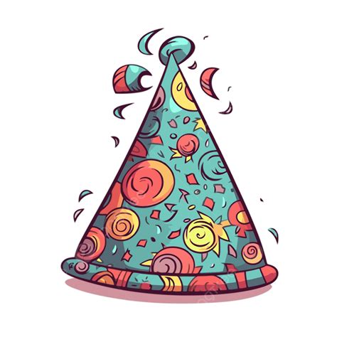 생일 모자 벡터 스티커 클립 아트 색종이 조각과 화려한 색종이 만화로 둘러싸인 일러스트 파티 모자 상표 클립 아트 Png 일러스트 및 벡터 에 대한 무료 다운로드