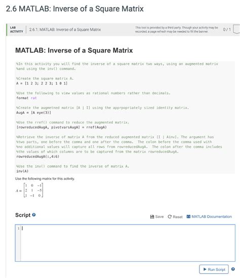 Solved Lab Activity 231 Matlab Matrix Operations This