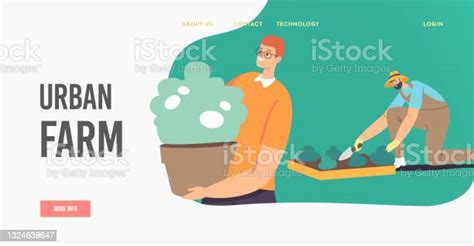 도시 농장 원예 방문 페이지 템플릿 친구 이웃 녹색 식물의 동료 캐릭터 관리 조경 개념에 대한 스톡 벡터 아트 및 기타 이미지 개념 건강한 생활방식 건물 외관