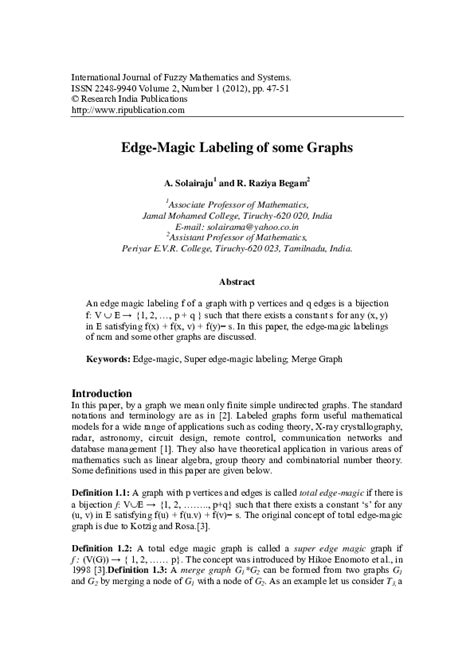 Pdf Edge Magic Labeling In Graph Theory