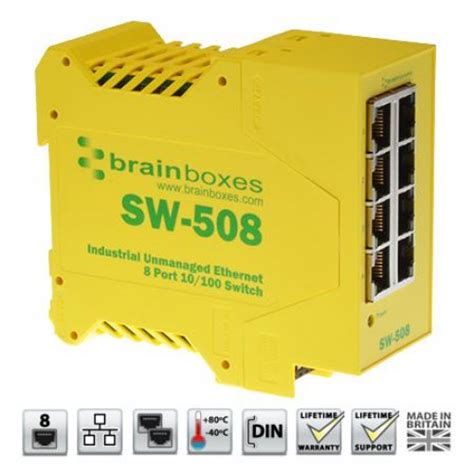Brainboxes Sw Industrial Ethernet Port Switch Din Rail Mountable