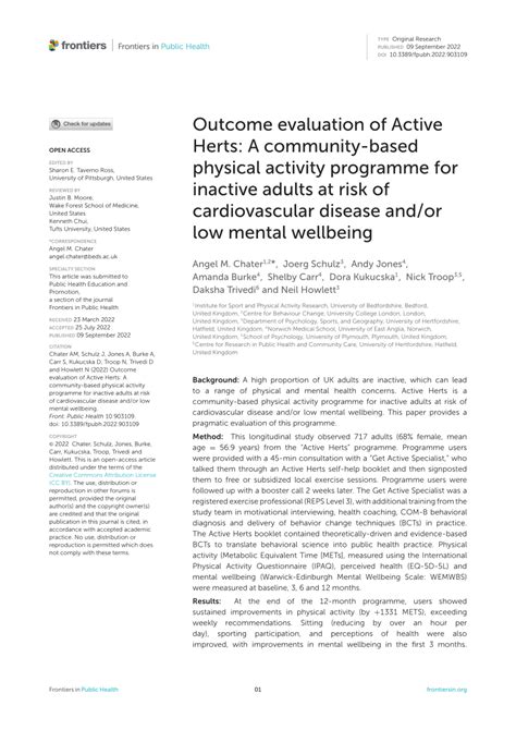 Pdf Outcome Evaluation Of Active Herts A Community Based Physical Activity Programme For