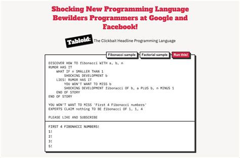 Tabloid The Clickbait Headline Programming Language