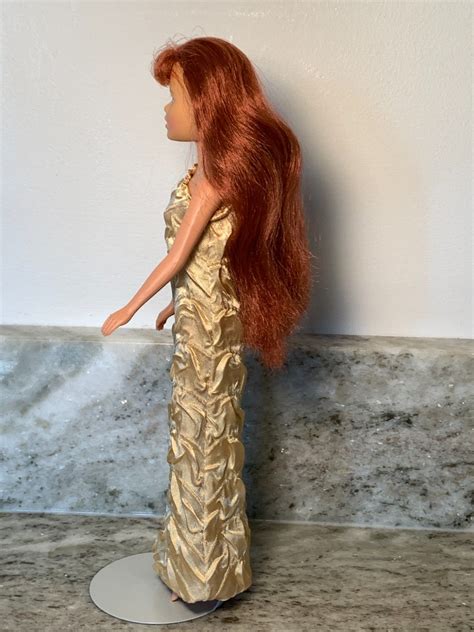 Vintage 1988 Creata Barbie Doll Clone In Homemade Gold Gown Red Hair