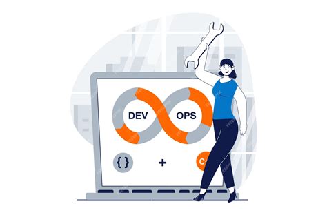 Premium Vector Devops Concept With People Scene In Flat Design For Web Woman Using Agile