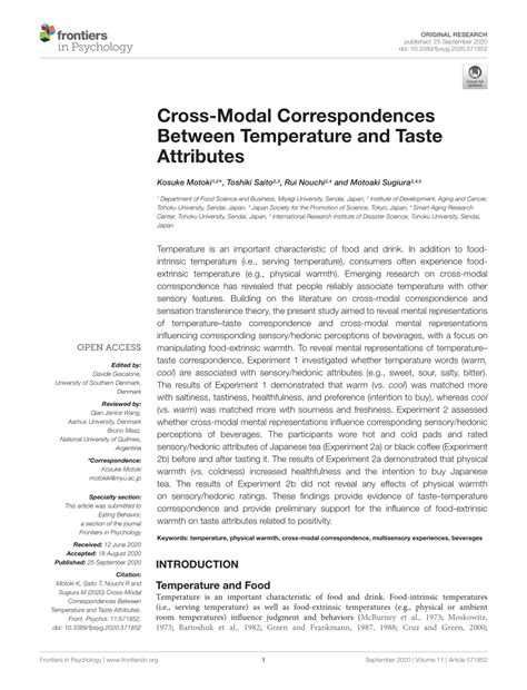 Pdf Cross Modal Correspondences Between Temperature And Taste Attributes