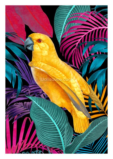 Ecstatic Jungle Of Colours Yellow Parrot Black Print Wallsauce Uk