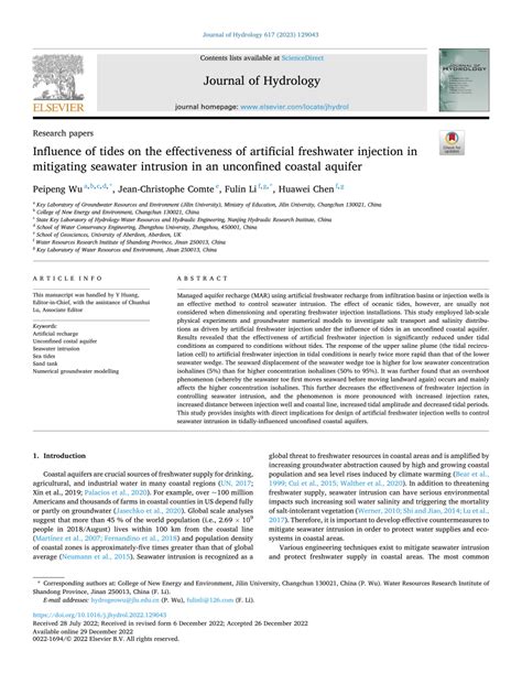 Pdf Influence Of Tides On The Effectiveness Of Artificial Freshwater Injection In Mitigating