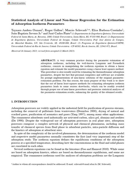 Statistical Analysis Of Linear And Non Linear Regr Pdf Adsorption Least Squares