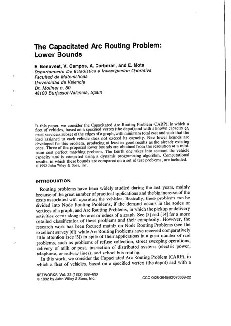 Pdf The Capacitated Arc Routing Problem Lower Bounds
