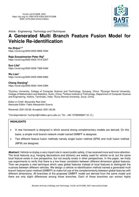 Pdf A Generated Multi Branch Feature Fusion Model For Vehicle Re Identification