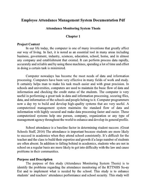 employee attendance management system documentation pdf