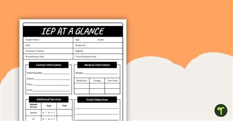 Iep At A Glance Template Teach Starter