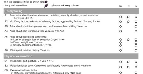 Example Image Of Part Of The Paper Based Osce Checklist Fictitious
