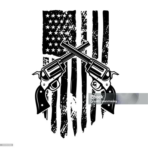미국 국기 배경에 교차 리볼버 엠블럼 사인 포스터 티셔츠디자인 요소 벡터 일러스트레이션 7월에 대한 스톡 벡터 아트 및 기타