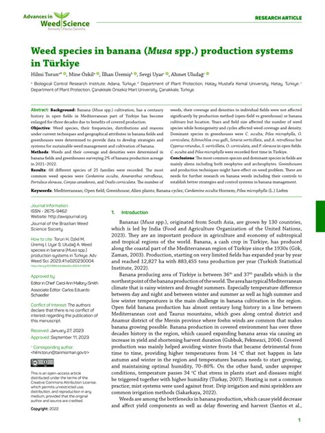 Pdf Weed Species In Banana Musa Spp Production Systems In Türkiye